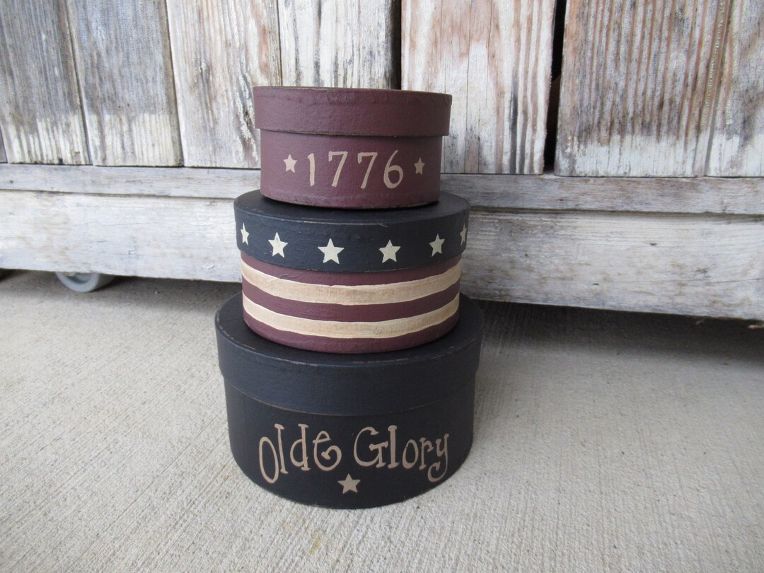 Primitive Olde Glory Stars and Stripes 1776 Set of 3 ROUND Stacking ...