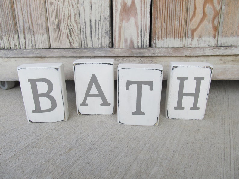 Primitive Bath Wooden Block Letter Set Of 4 With Color Choices Etsy