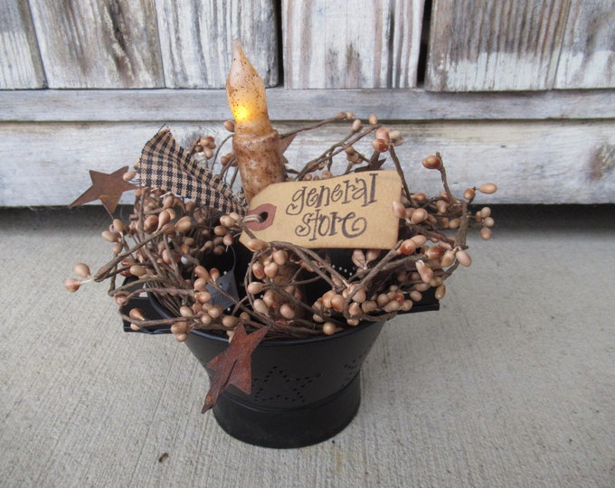 Primitive Vintage Style Kitchen Colander Timer Candle Light With ...