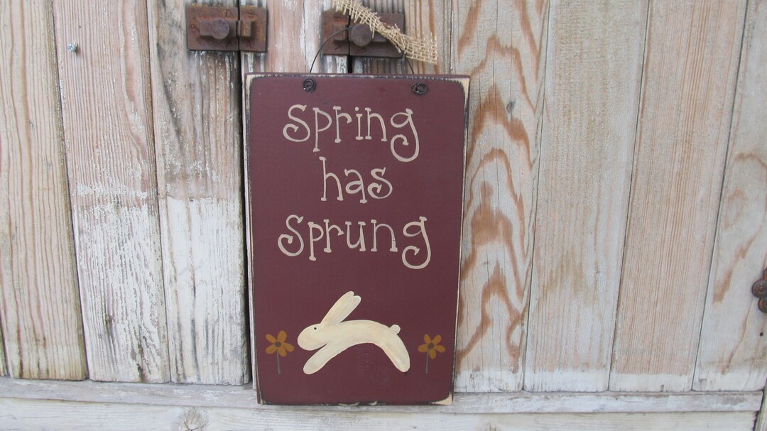 Primitive Spring Has Sprung Leaping Bunny and Daisy Hand Painted Wooden ...