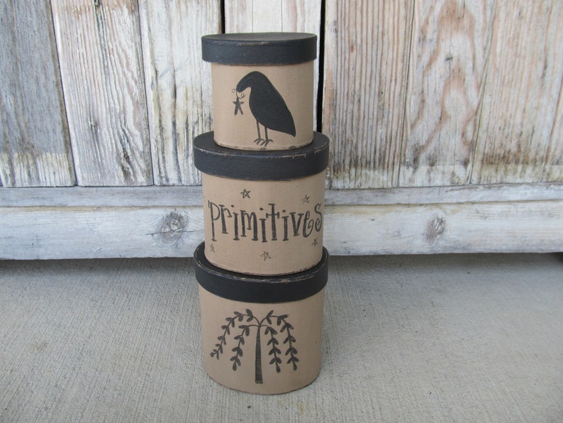 Primitive Willow Tree and Crow Oval Set of 3 Stacking Boxes - Etsy