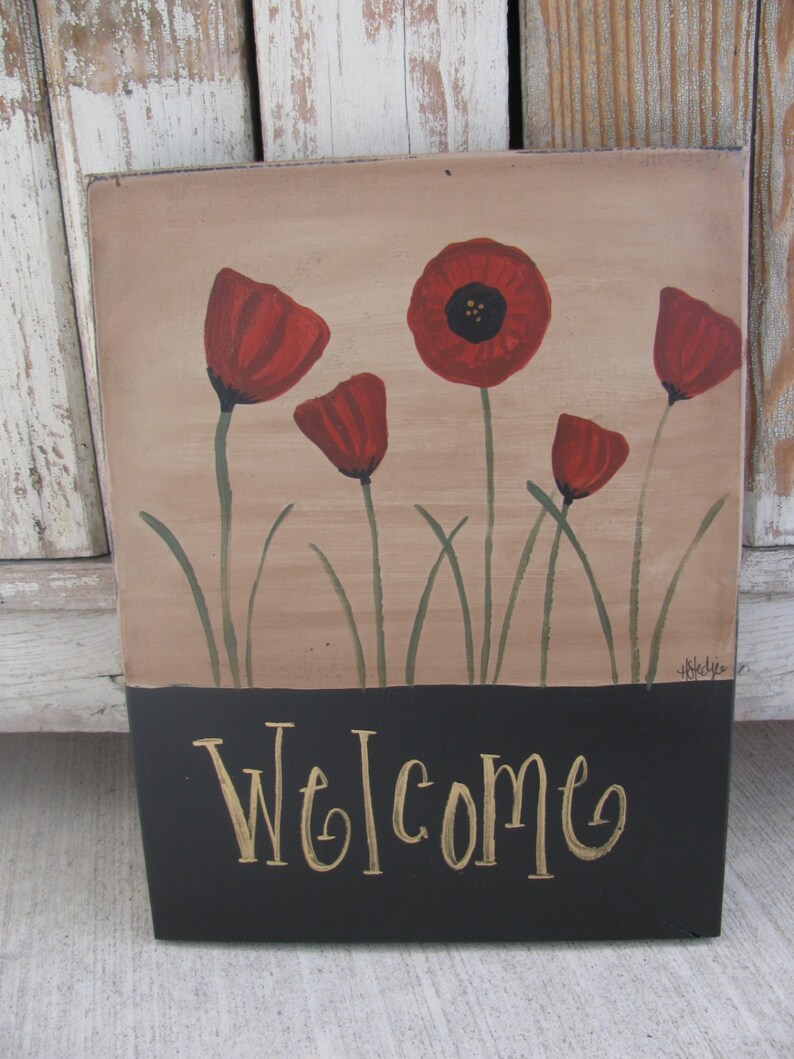 Primitive Personalized Poppy Flower Hand Painted Wooden Sign - Etsy