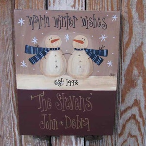 Primitive Snowman Family Hand Painted Personalized Wooden Sign GCC03694 ...