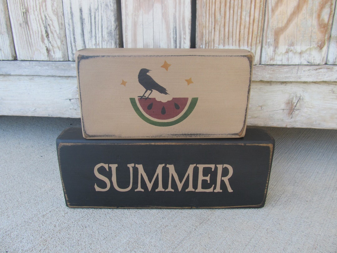 Primitive Watermelon and Crow Summer Set of 2 Hand Painted Stacker ...