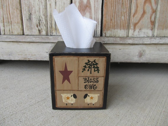 Primitive Sheep Sampler Hand Painted Tissue Box Cover GCC6463 | Etsy
