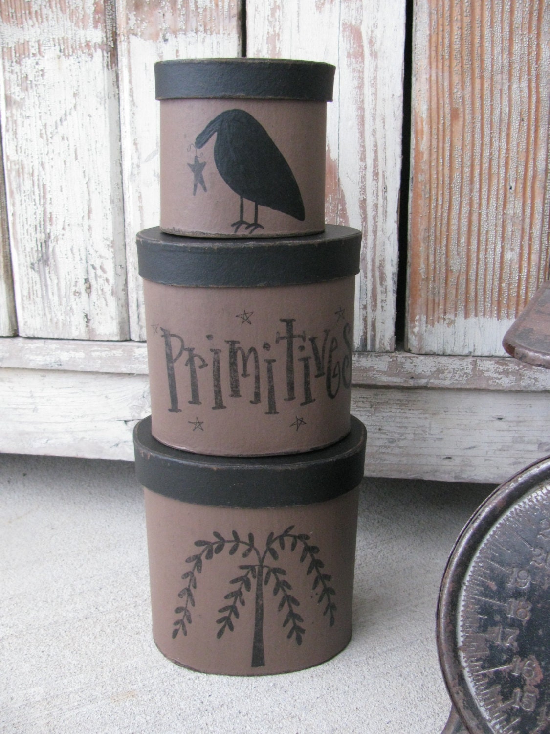 Primitive Willow Tree and Crow Oval Set of 3 Stacking Boxes - Etsy