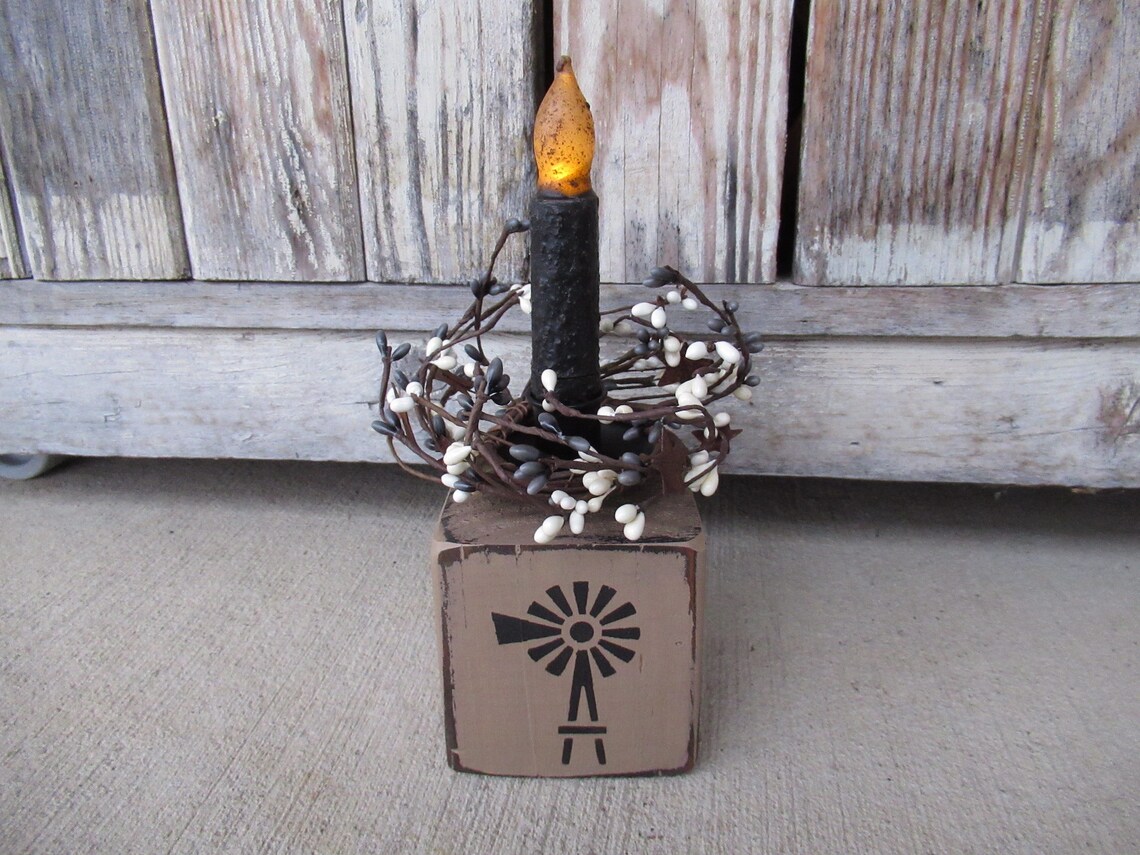 Primitive Farmhouse Windmill Wooden Block Timer Light With - Etsy