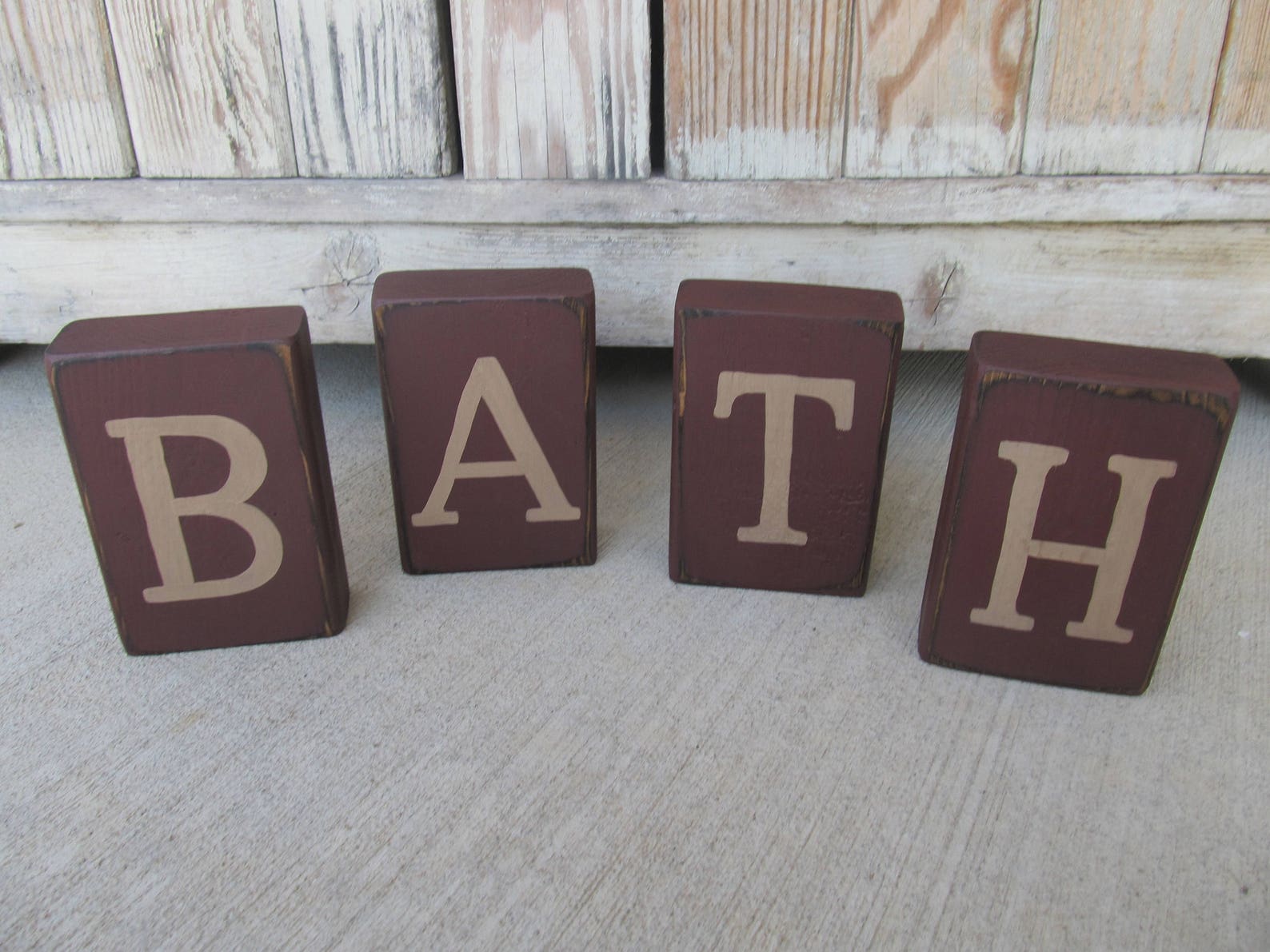 Primitive Bath Wooden Block Letter Set of 4 With Color Choices | Etsy