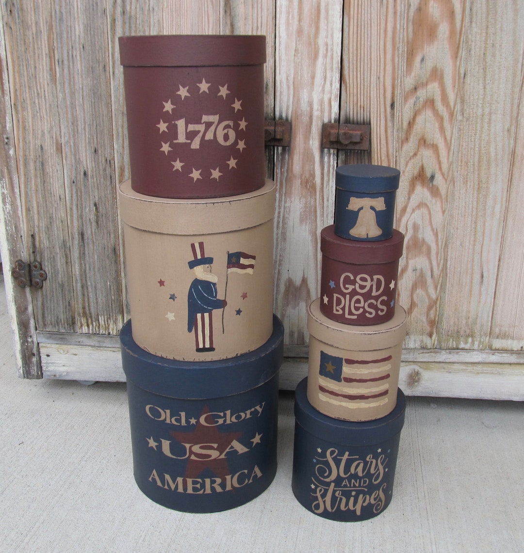 Primitive Americana Uncle Sam 1776 Liberty Bell Hand Painted Set of 7 ...