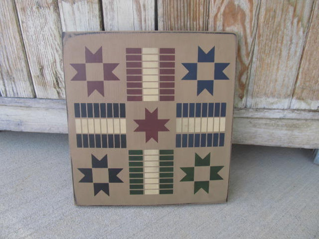 Primitive Colonial Star Parcheesi Hand Stenciled Game Board 12" Square ...