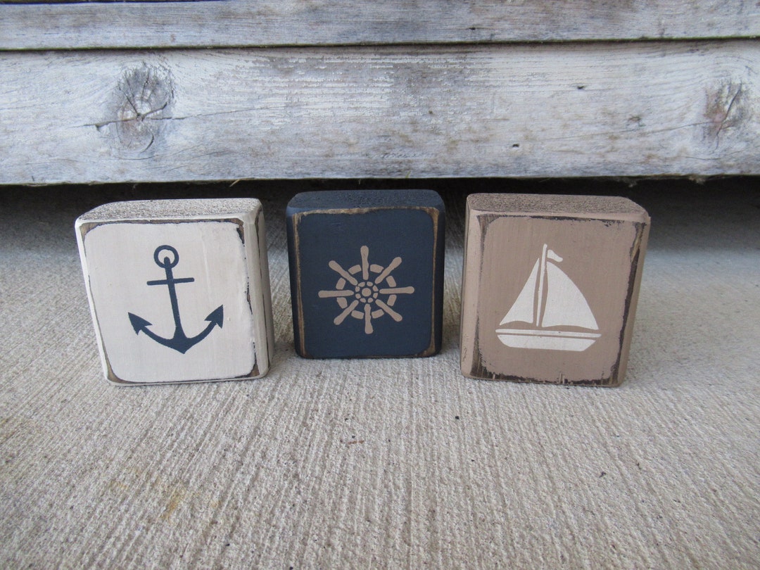 Primitive Nautical Lake Summer Anchor Helm and Sail Boat Stacker 2 1/2 ...
