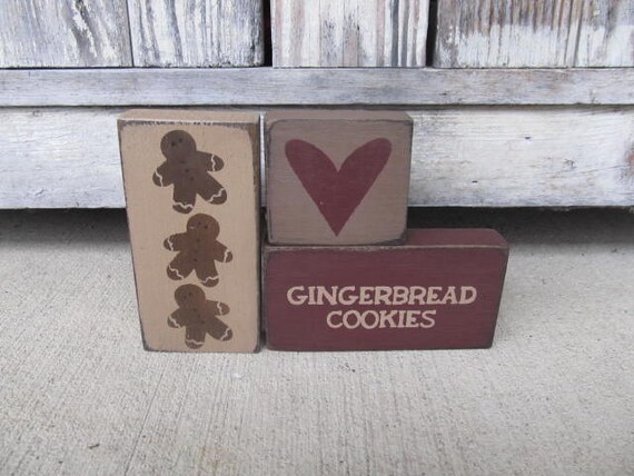 Primitive Gingerbread Men Set of 3 Stacking Blocks With Saying - Etsy