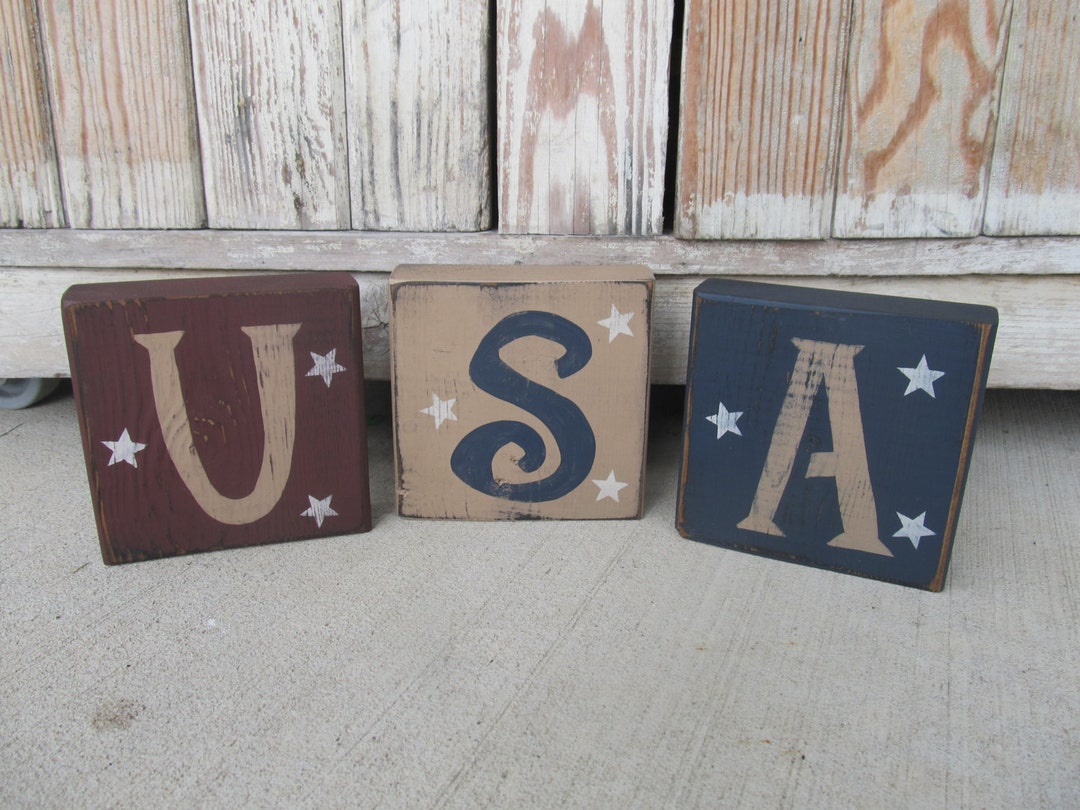 Primitive Americana USA Set of 3 Block Letter Set GCC6312 - Etsy