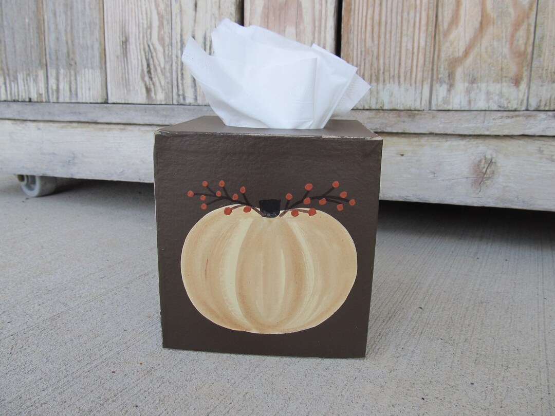 Primitive Autumn Cream Pumpkin and Bittersweet Hand Painted Tissue Box ...