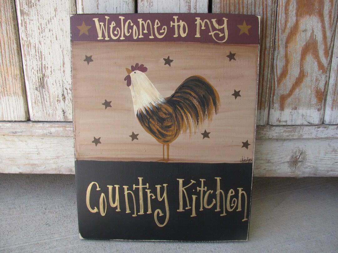 Primitive Country Rooster and Stars Customized Wooden Sign GCC03675 - Etsy
