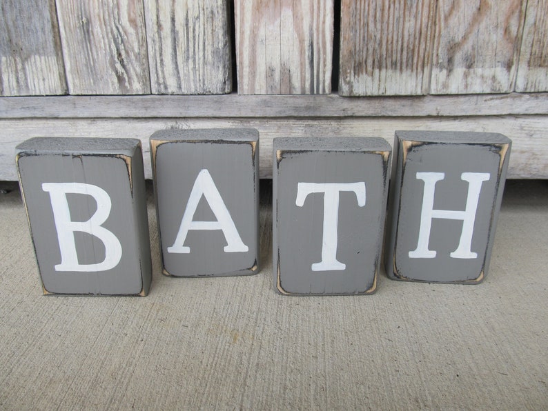 Primitive Bath Wooden Block Letter Set of 4 With Color Choices | Etsy