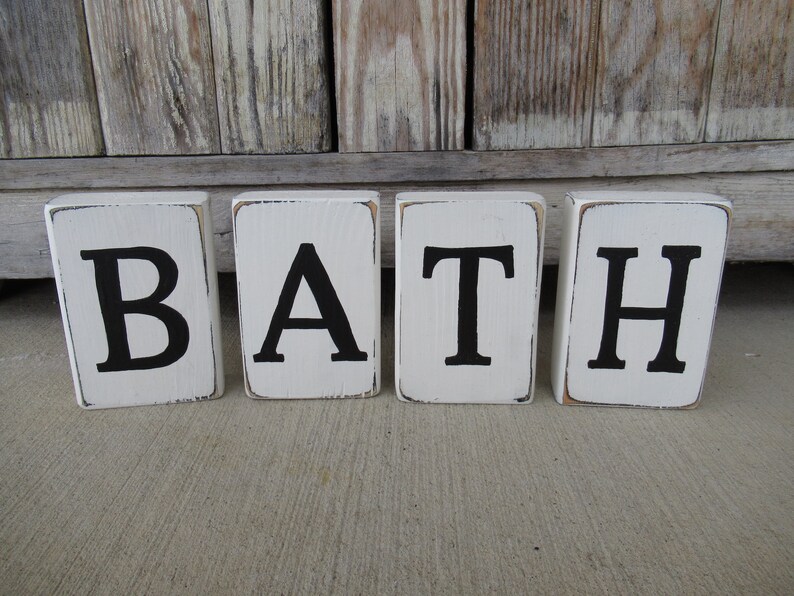 Primitive Bath Wooden Block Letter Set of 4 With Color Choices | Etsy