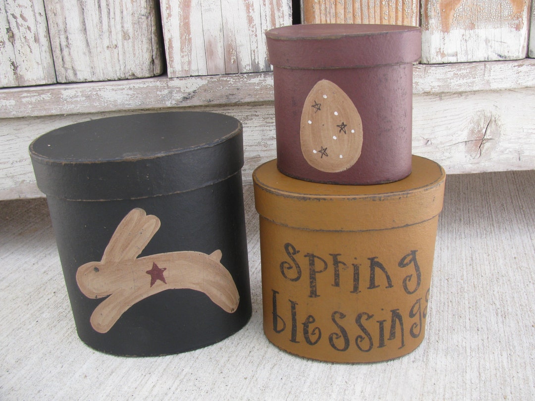Primitive Bunny and Egg Hand Painted Stack Boxes GCC03296 - Etsy