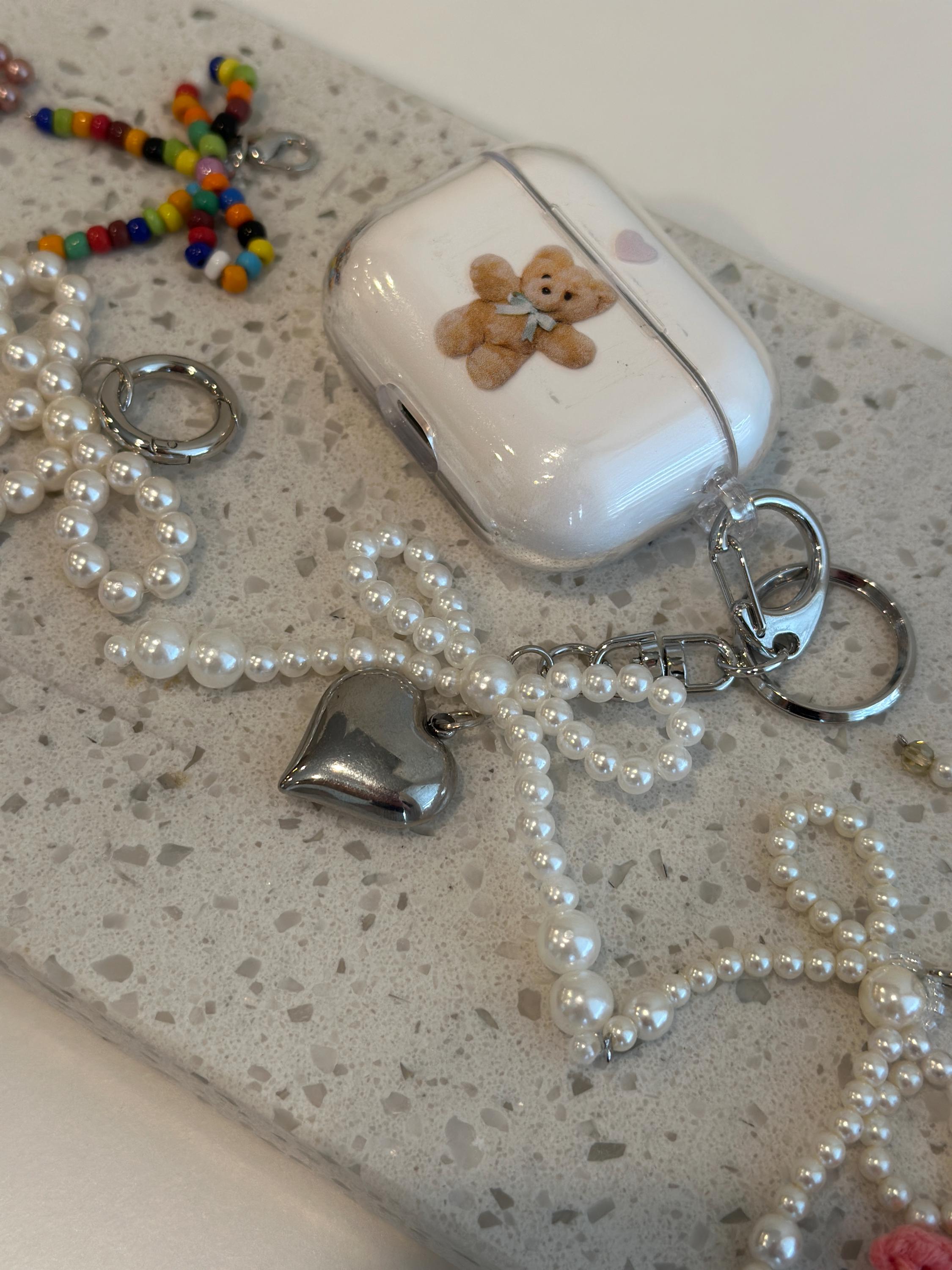 Beaded Pearl Bow Keychain | Cute Heart Charm Keychain | Pearl Bow ...