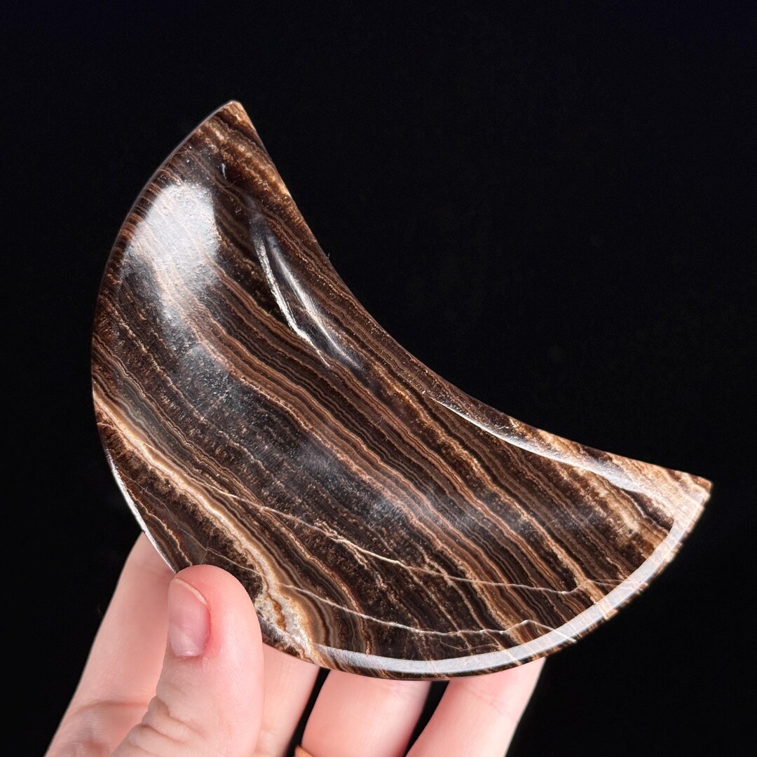 UV Reactive Chocolate Calcite Onyx Crescent Moon Dish Mexican Banded ...