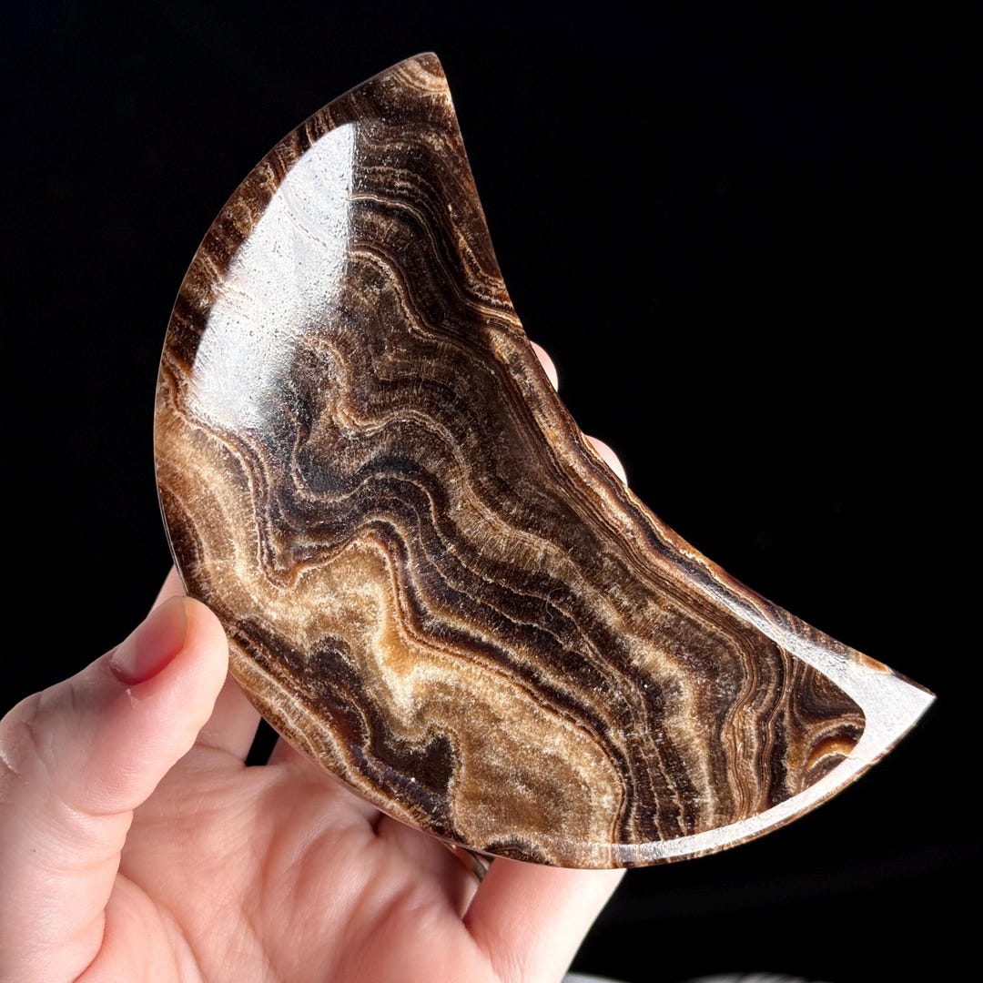 UV Reactive Chocolate Calcite Onyx Crescent Moon Dish Mexican Banded ...