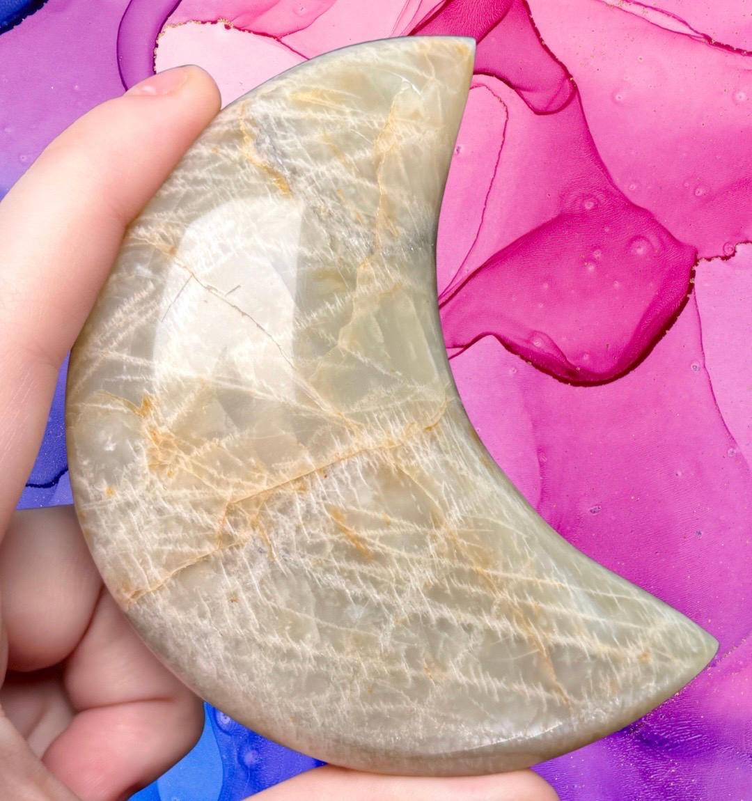 Polished Moonstone Crescent Moon 3.8 Inch Madagascar Silver Flash ...