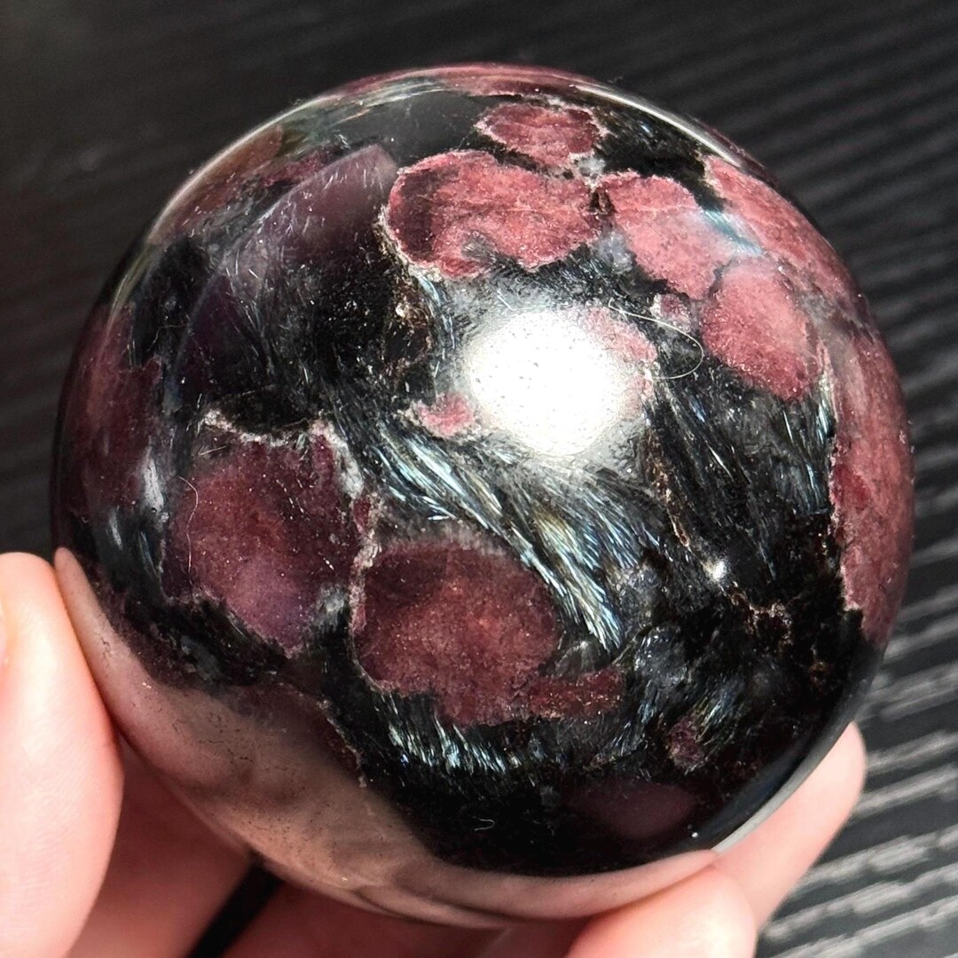 2.7” Garnet & Astrophyllite Sphere • Rare Root Chakra Crystal Orb ...