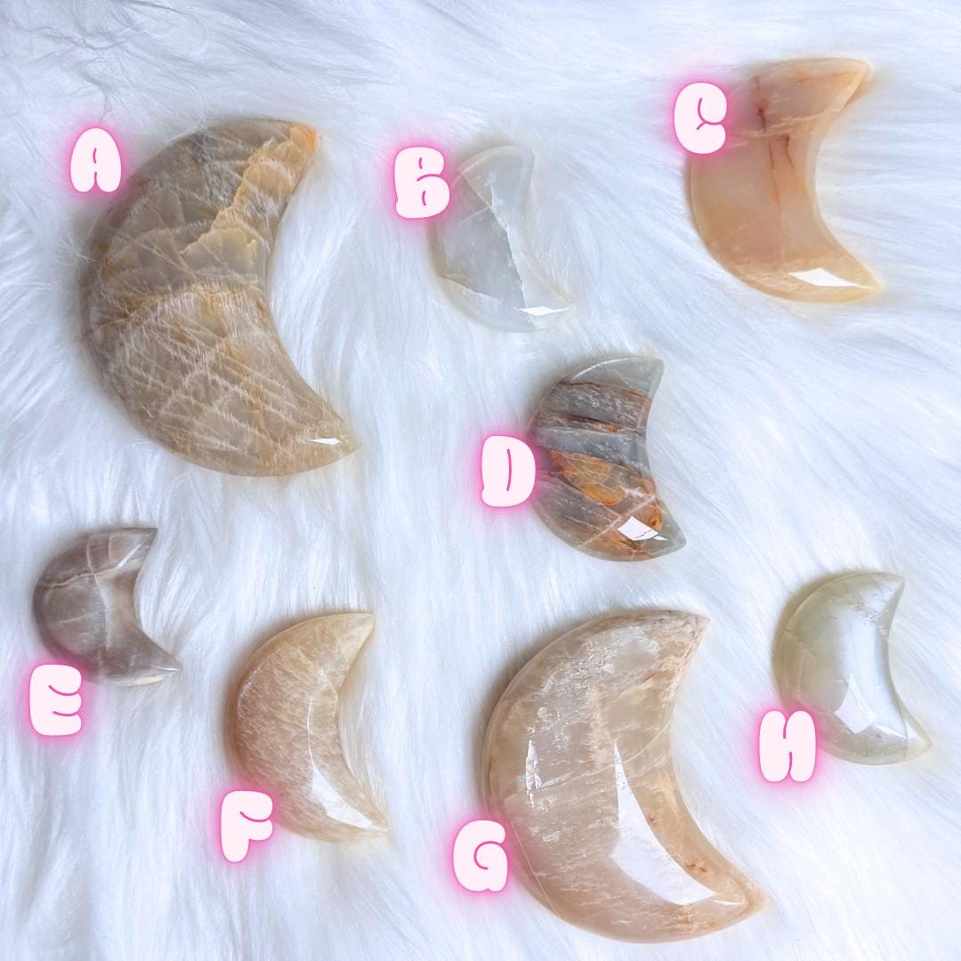 Rainbow Moonstone Crescent Moon • Flashy Crystal Altar Decor - Etsy