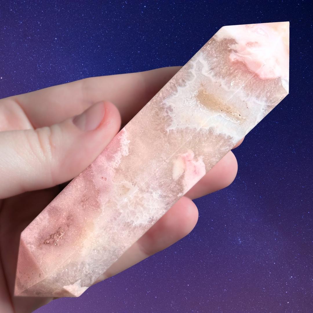 Pink Flower Agate Point Double Terminated Polished Crystal Tower Soft ...