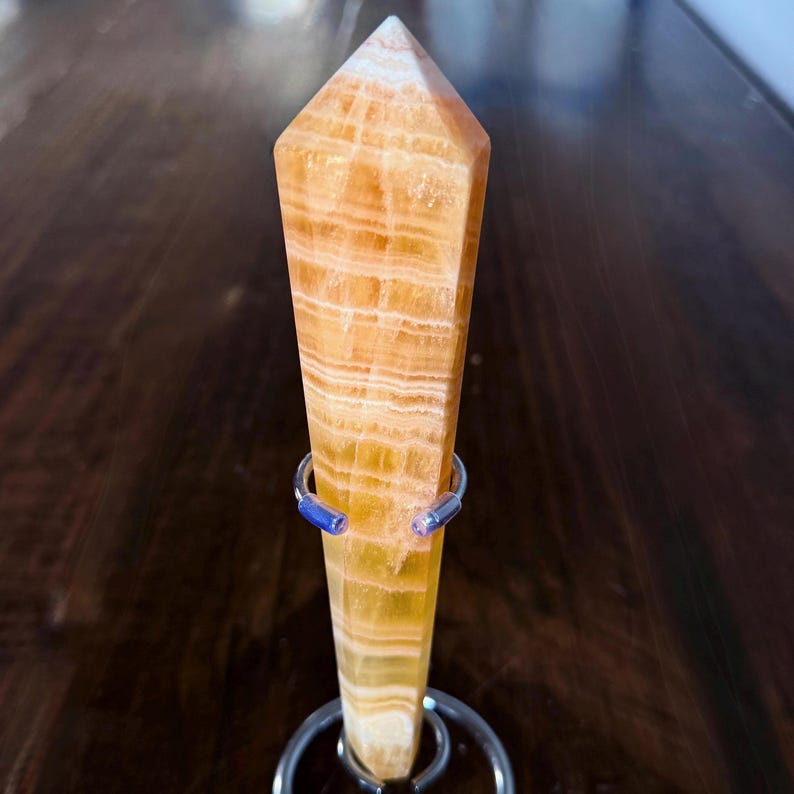 Orange Calcite Tower • 6.5” Polished Crystal Point • Banded Sunset Glow ...