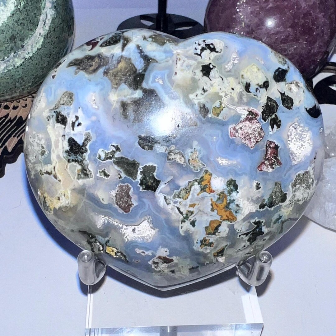 Baby Blue Ocean Jasper Crystal Heart With Druzy Geodes 222g 74.8mm - Etsy
