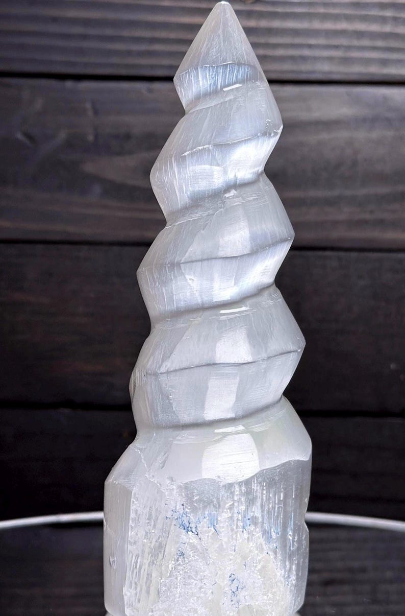 Satin Spar Spiral Tower • 6" Polished Gypsum Crystal, Morocco - Etsy