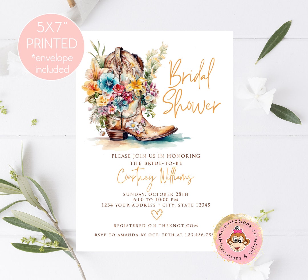 PRINTED 5x7 Country Western Bridal Shower Invitation, Rustic Western ...