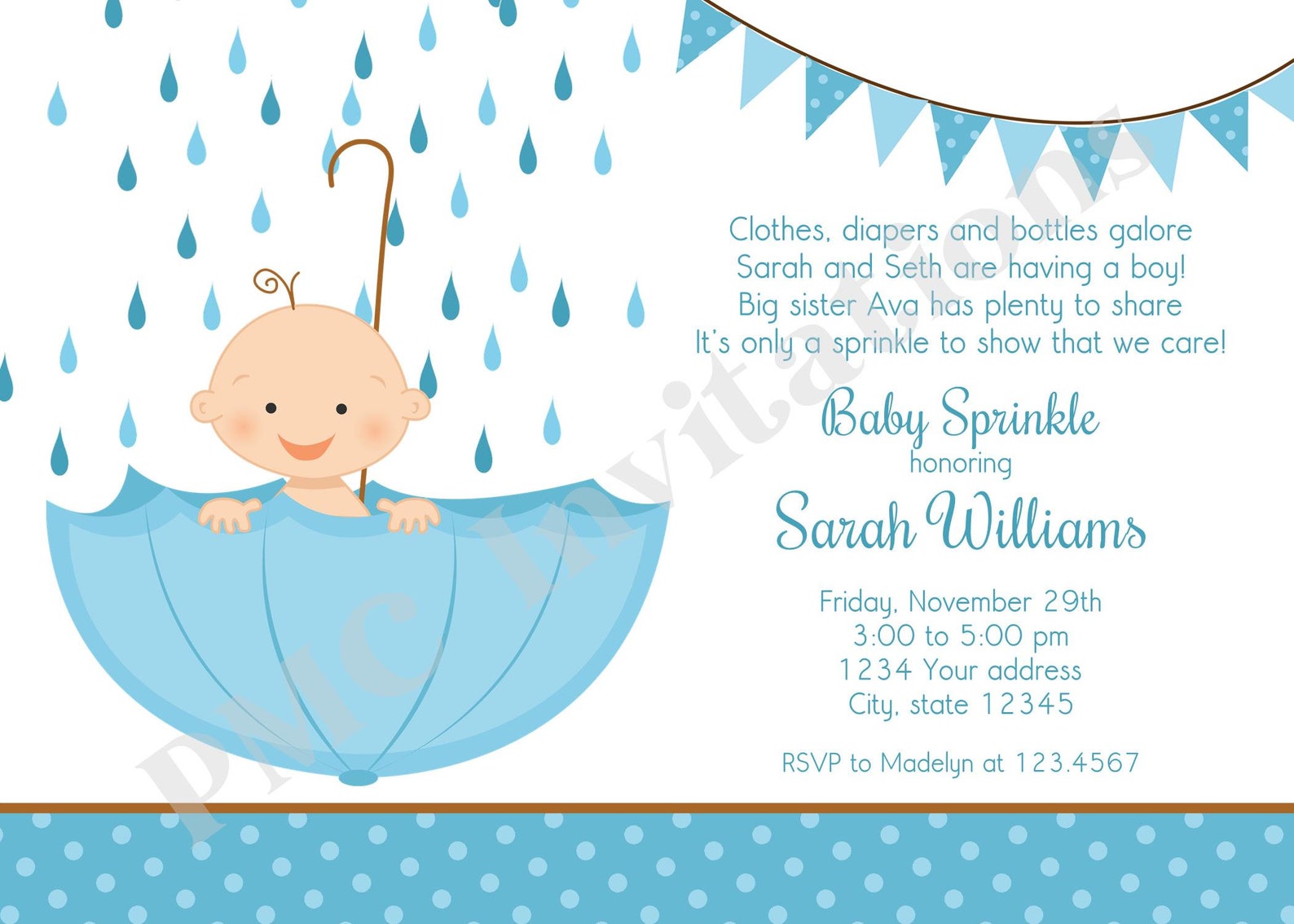 Custom Printed Blue Baby Sprinkle Rain Sprinkle Umbrella - Etsy