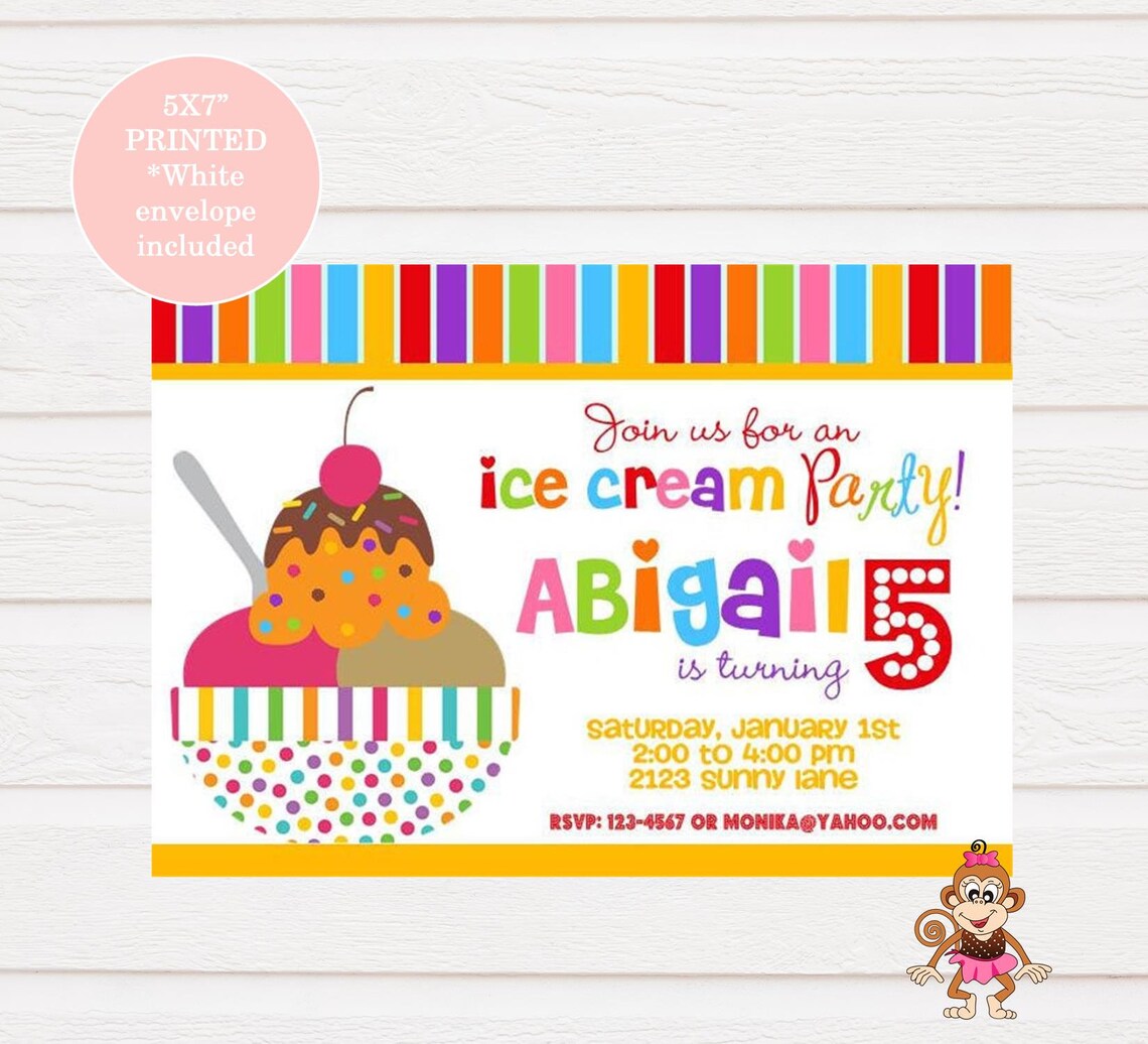 Custom Printed 5X7 Ice Cream Birthday Invitations 1.00 Each - Etsy