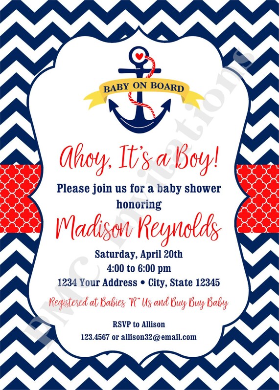Chevron Nautical Baby Shower Invitations