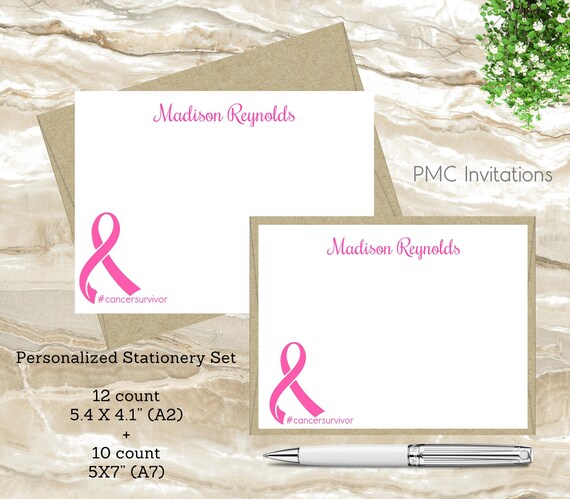 Custom Note Cards, Personalized Stationery Set, Cancer Survivor, Breast ...