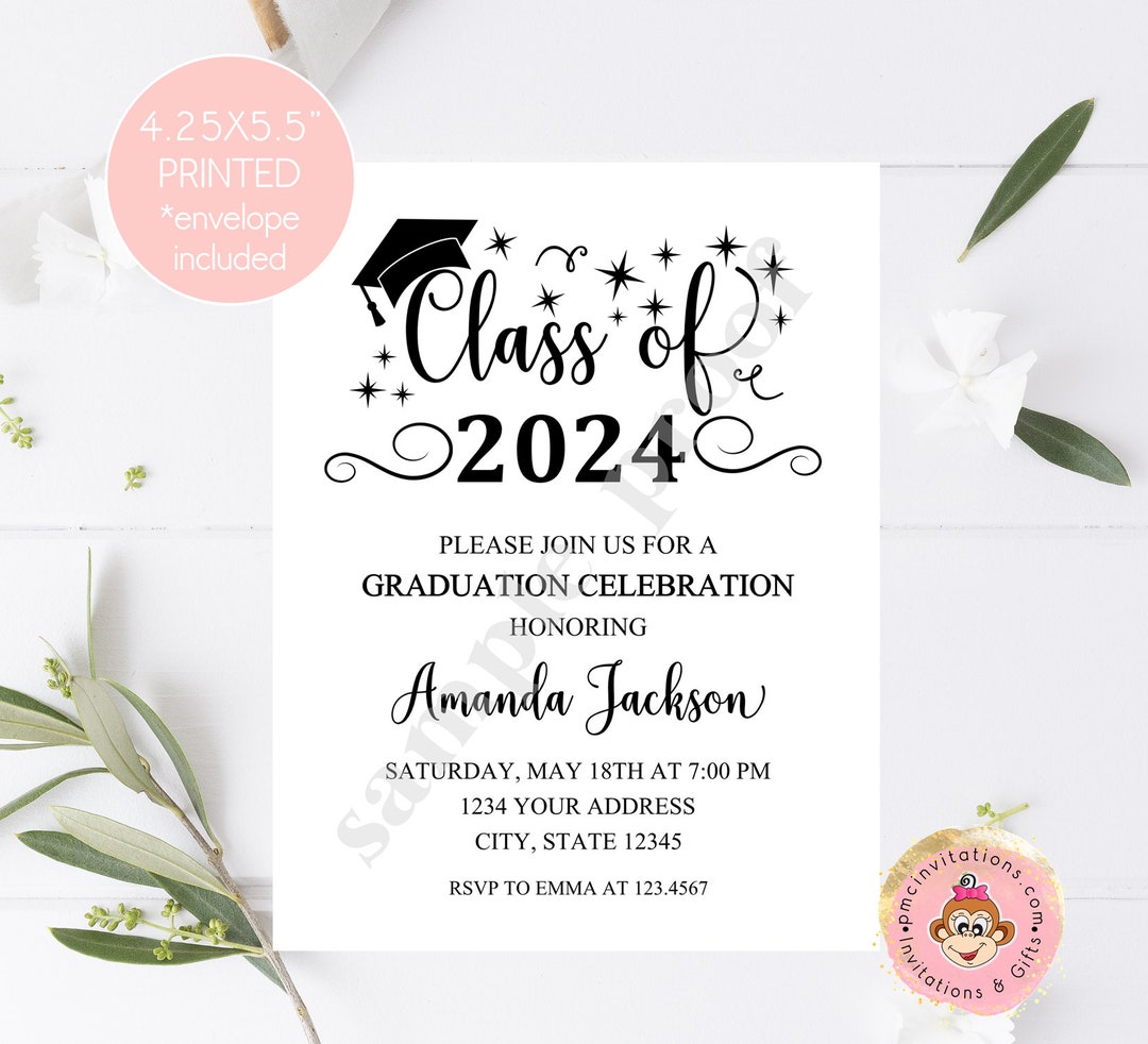 Custom PRINTED 4.25X5.5 Graduation Invitation, Graduation Party, 2024 ...