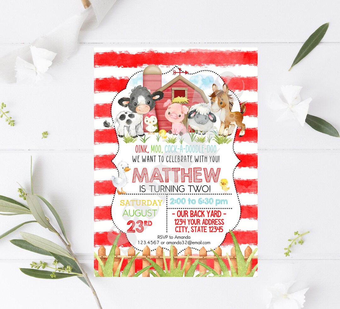Custom Printed 5x7" Farm Birthday Invitation, Farm Invitation, Girl or ...