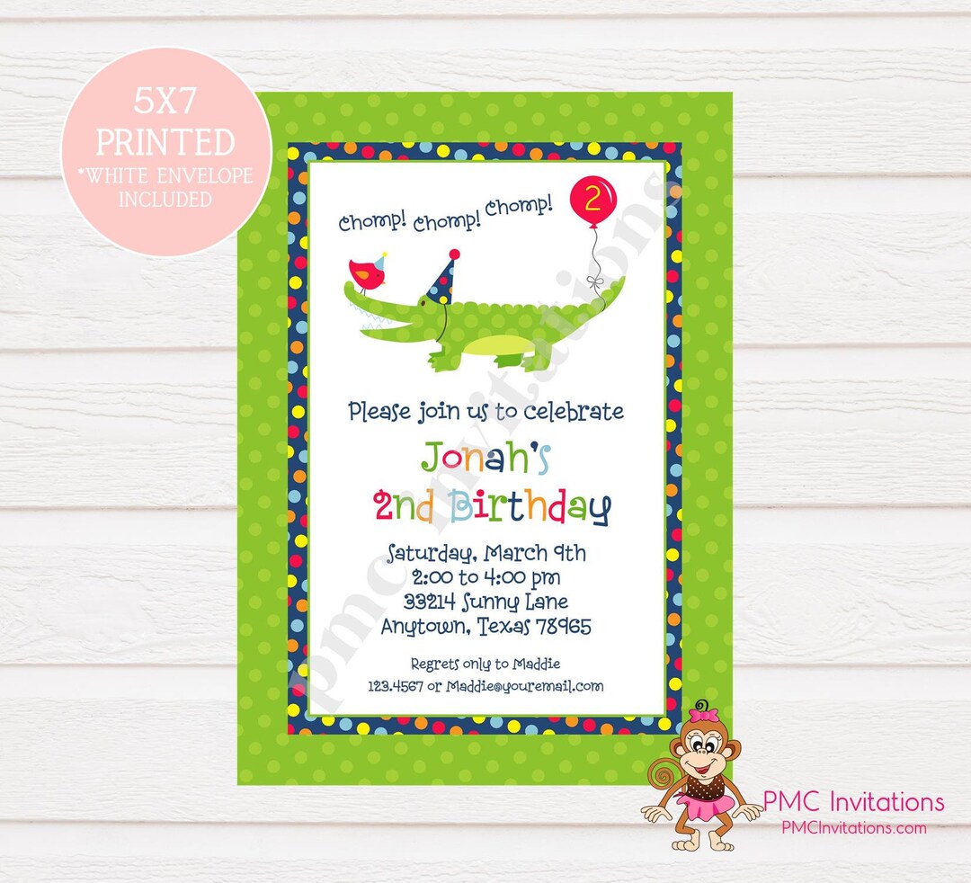 Custom Printed Alligator Birthday Invitations - 1.00 Each With Envelope ...
