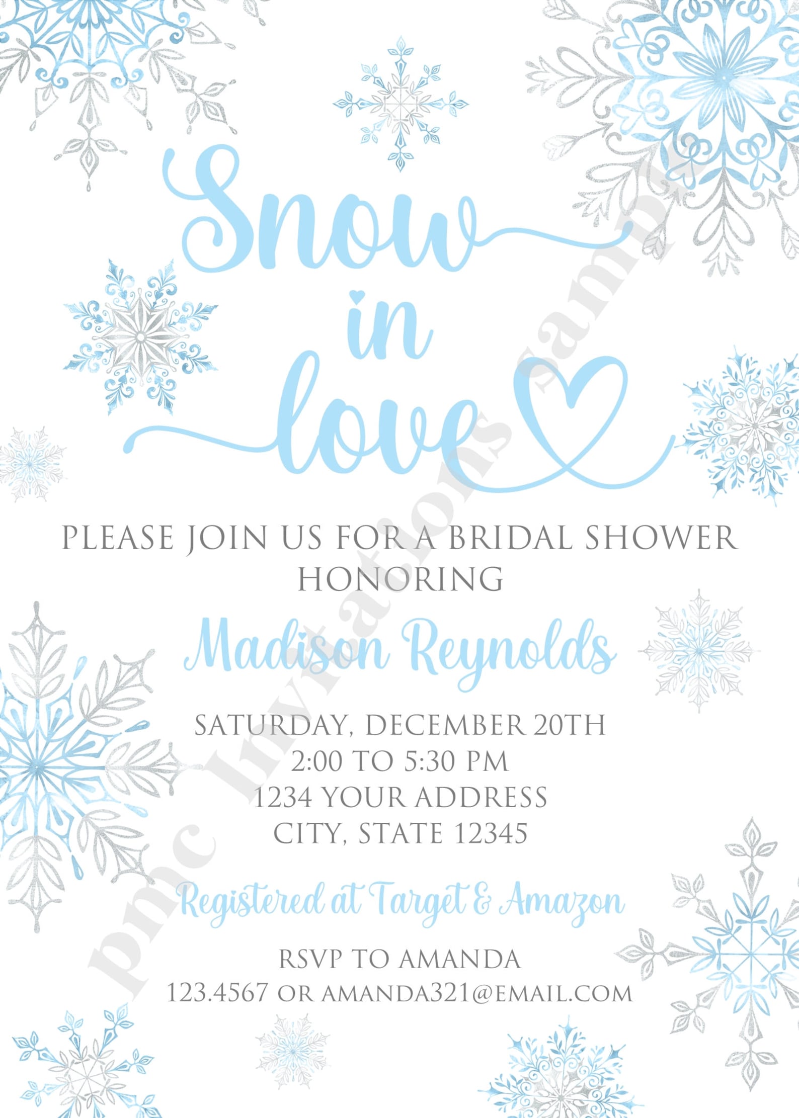 Custom Printed 5x7" Snow in Love Bridal Shower Invitation, Winter ...