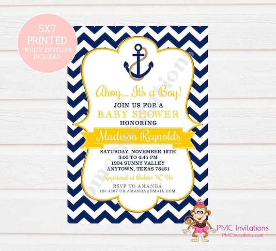 Chevron Nautical Baby Shower Invitations