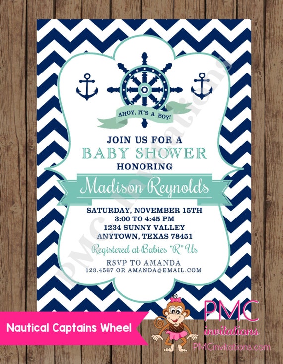 Chevron Nautical Baby Shower Invitations
