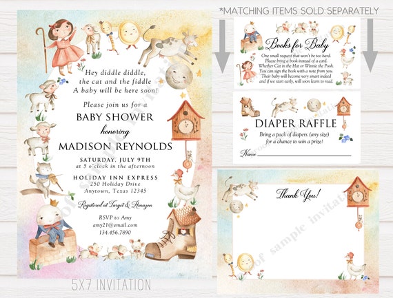 PRINTED Nursery Rhyme Baby Shower Invitation - Cow Jumped Over the Moon ...