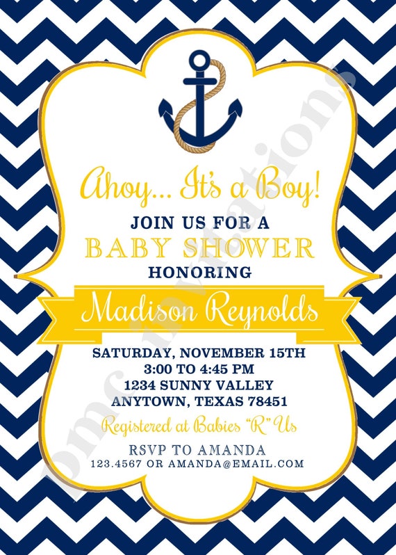 Chevron Nautical Baby Shower Invitations