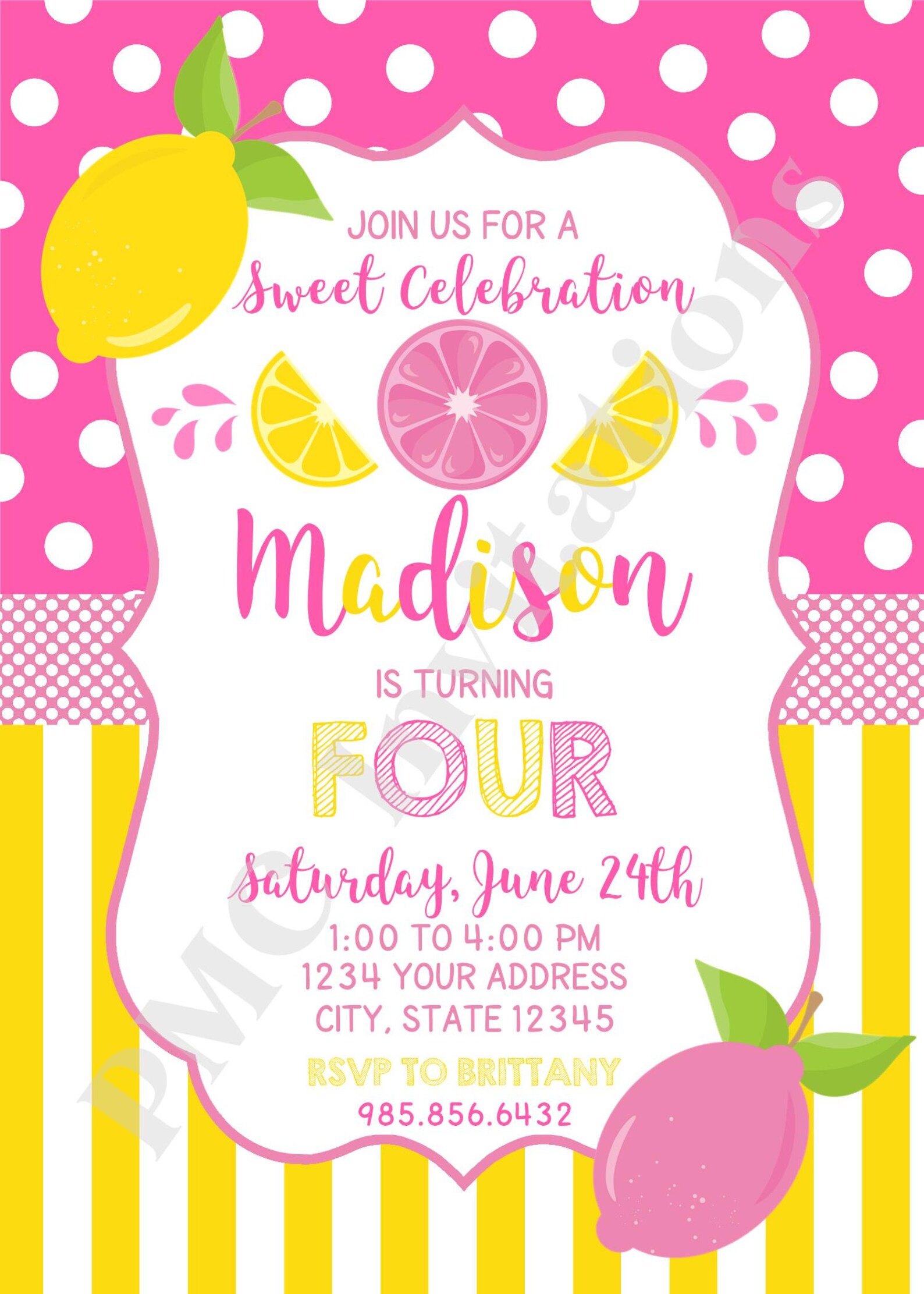 Custom PRINTED Pink Lemonade Lemonade Birthday Invitation - Etsy