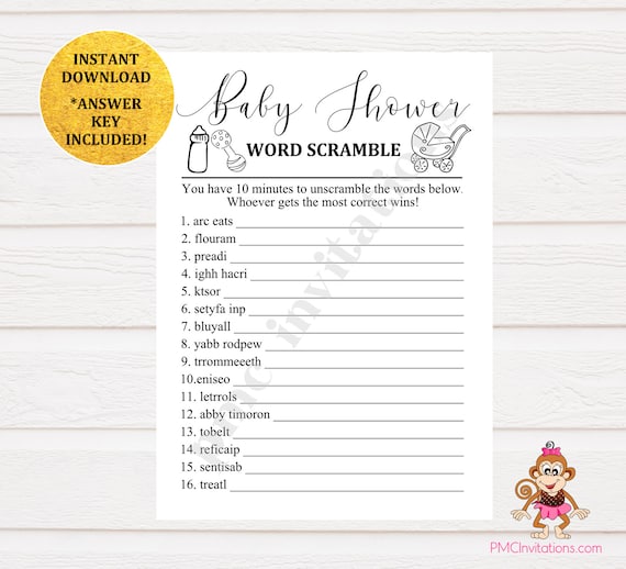 Baby Shower Word Scramble, Baby Shower Game Printable, Baby Shower ...