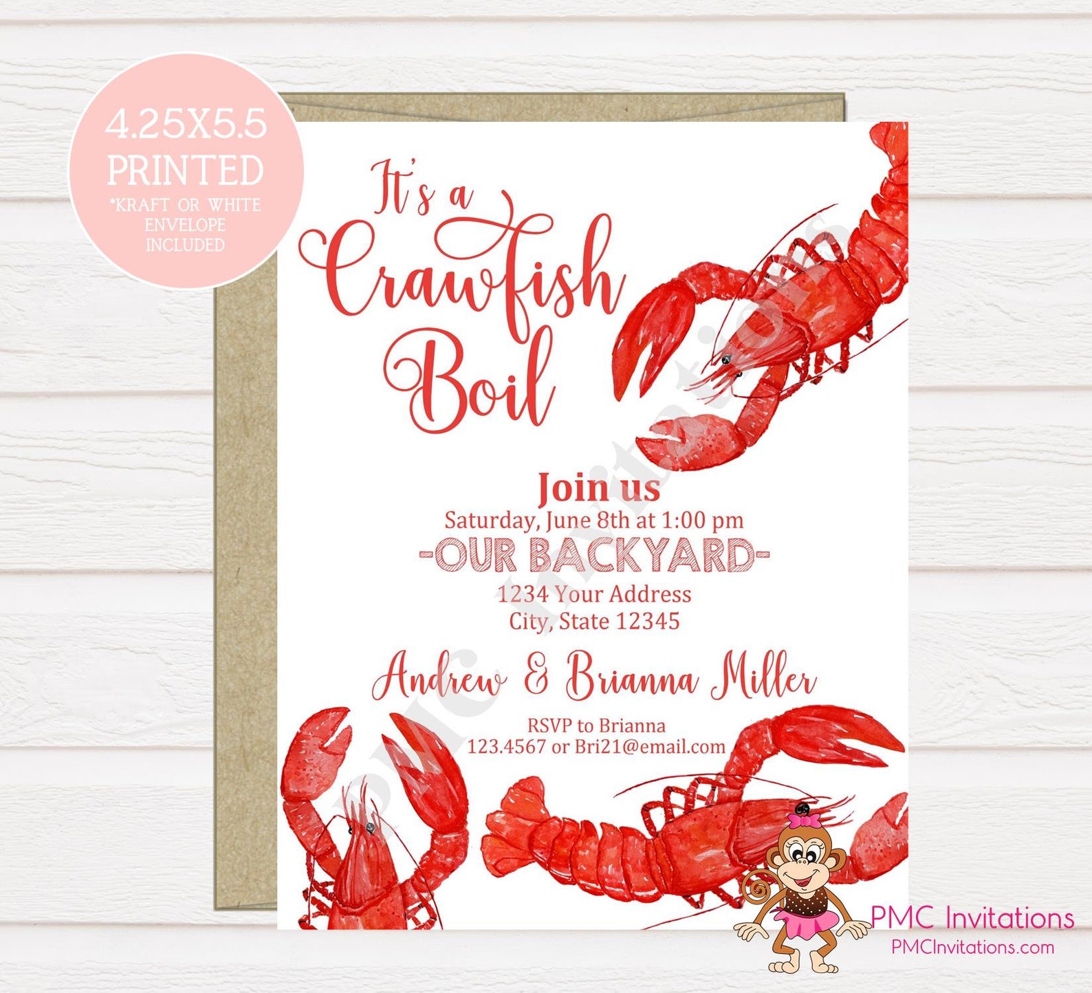 Custom PRINTED 4.25X5.5 Crawfish Boil Invitation Crawfish - Etsy