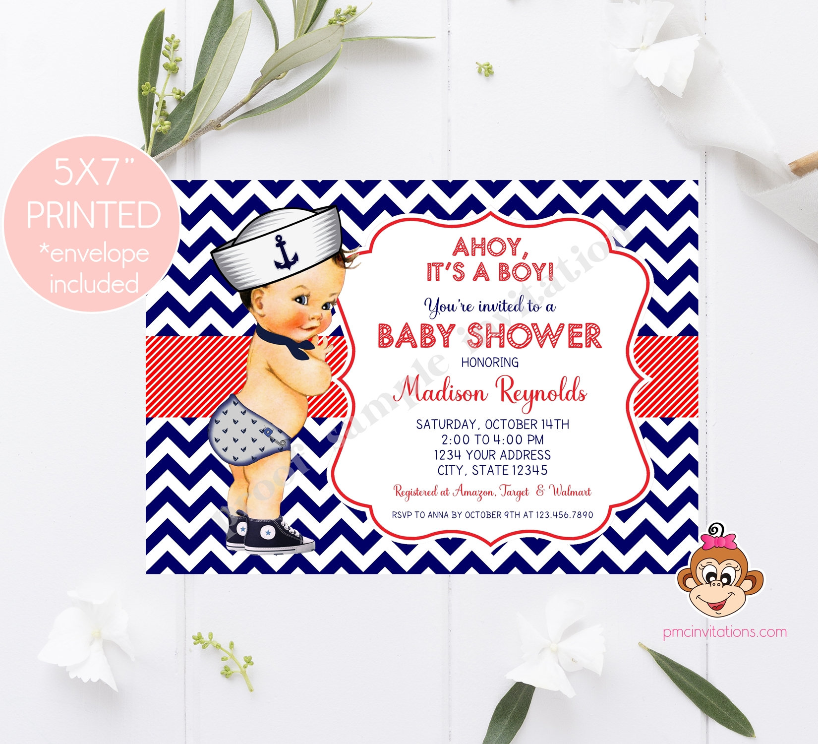 Chevron Nautical Baby Shower Invitations