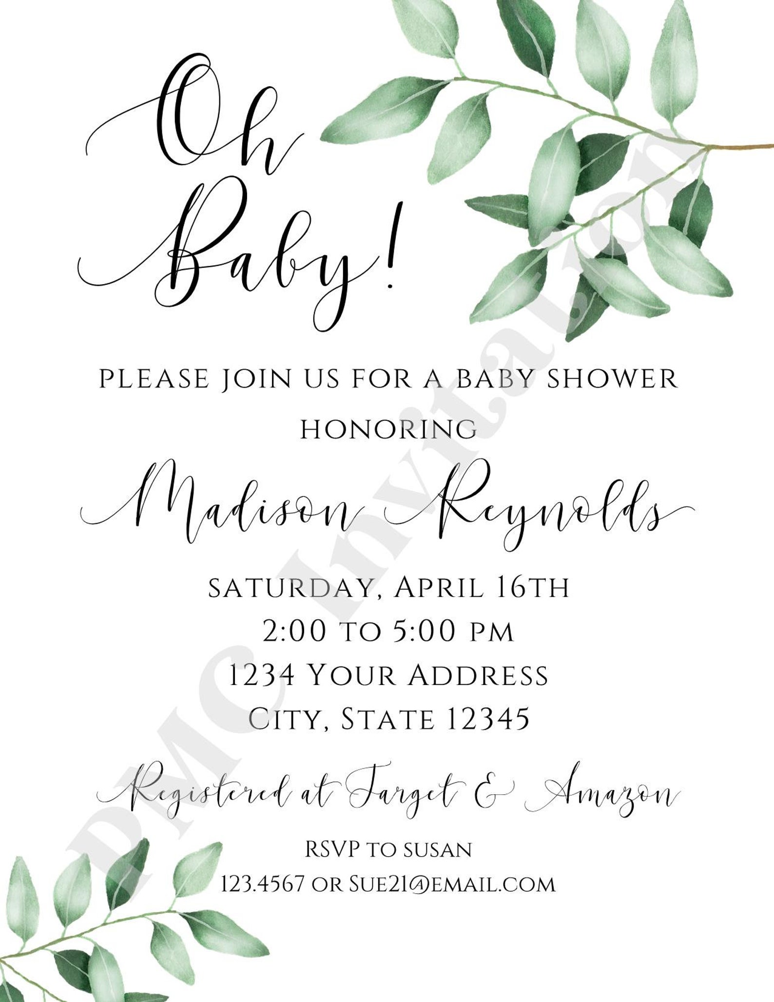 Custom PRINTED 4.25X5.5 Greenery Boho Eucalyptus Baby Shower - Etsy